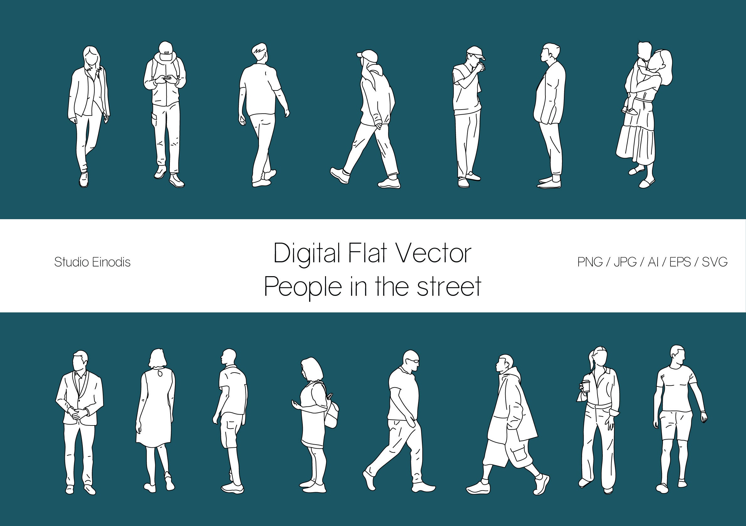 Flat Vector People Figures. Digital Files of 15 Characters in the ...