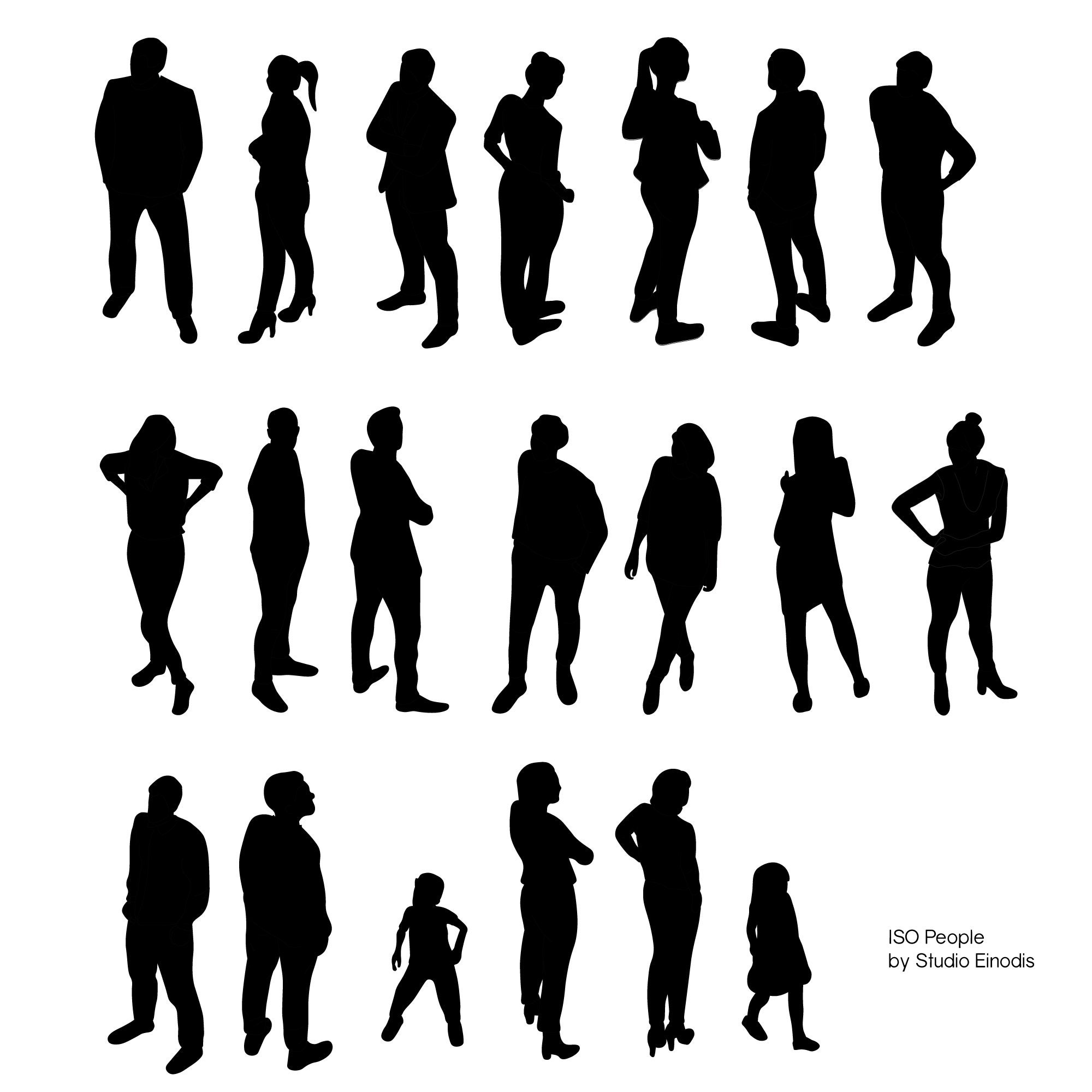 Isometric People. Flat Vector People Silhouette, Digital File of 20 ...