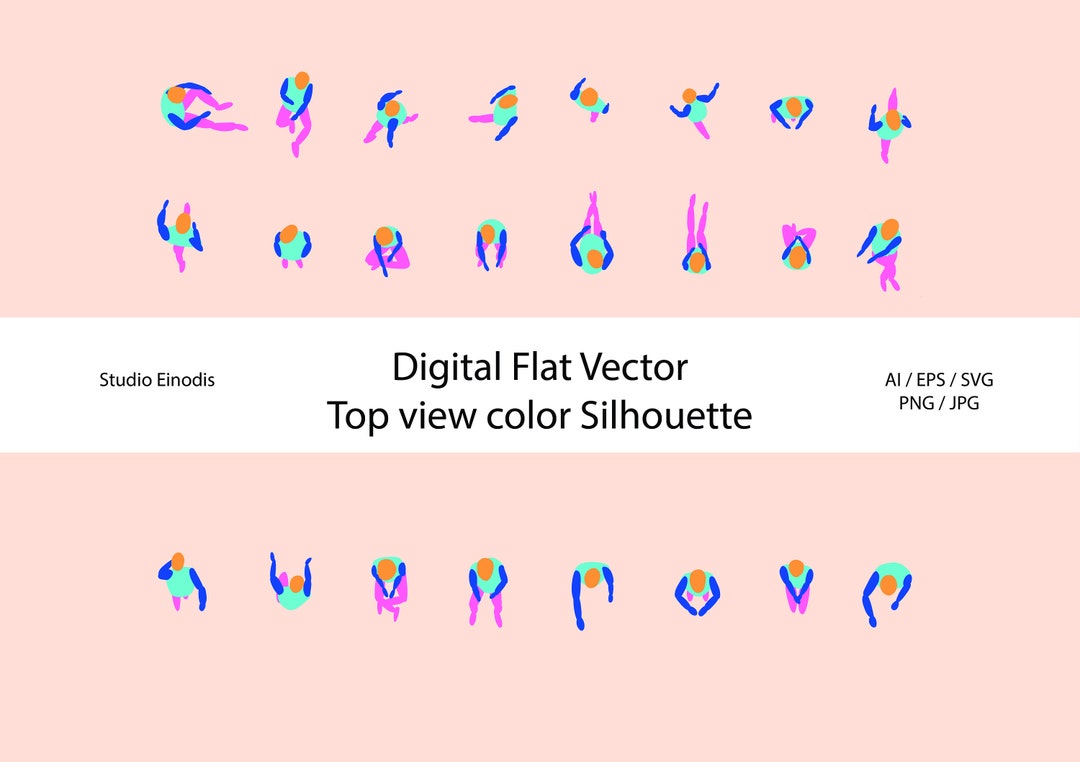 Flat Vector Top View People Silhouettes in Geométric Color Shapes ...