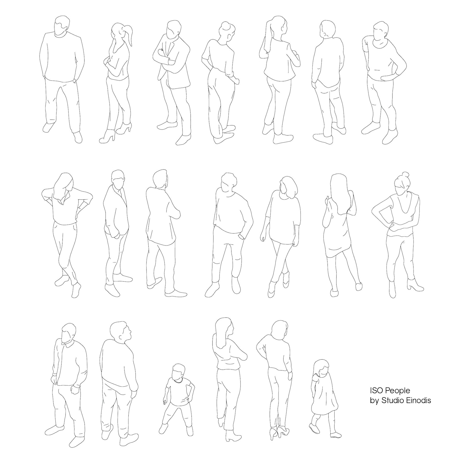 Isometric People. Flat Vector People Silhouette, Digital File of 20 ...