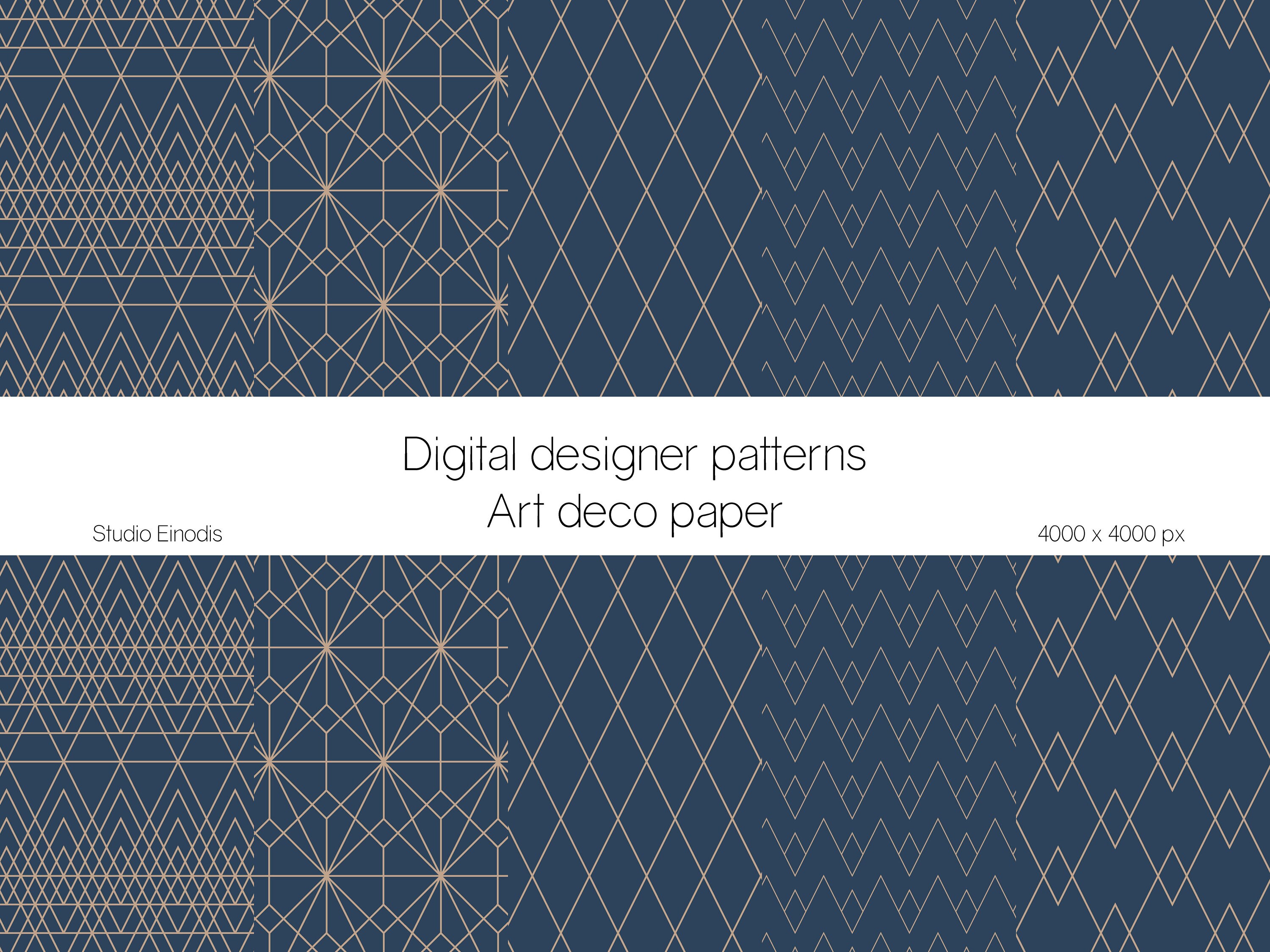 Art Deco Paper Pattern Bundle- Blue and Gold Geometric Seamless Texture ...