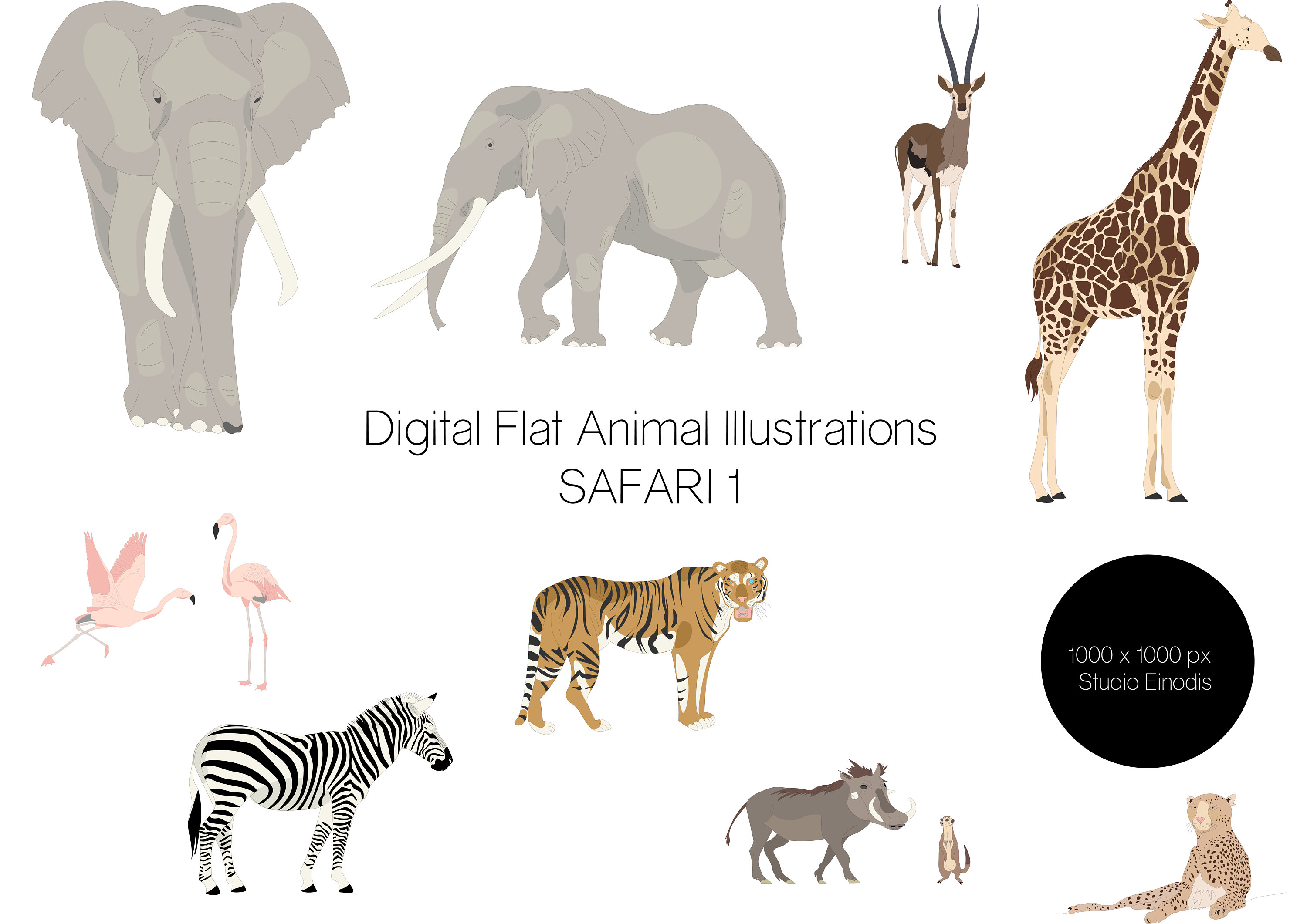 Safari Animal Clipart Set-flat Vector Illustrations-hand Drawn-digital ...