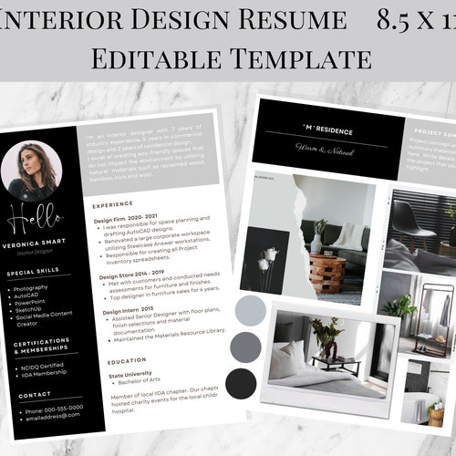 Interior Designer Resume Template Interior Design Portfolio - Etsy