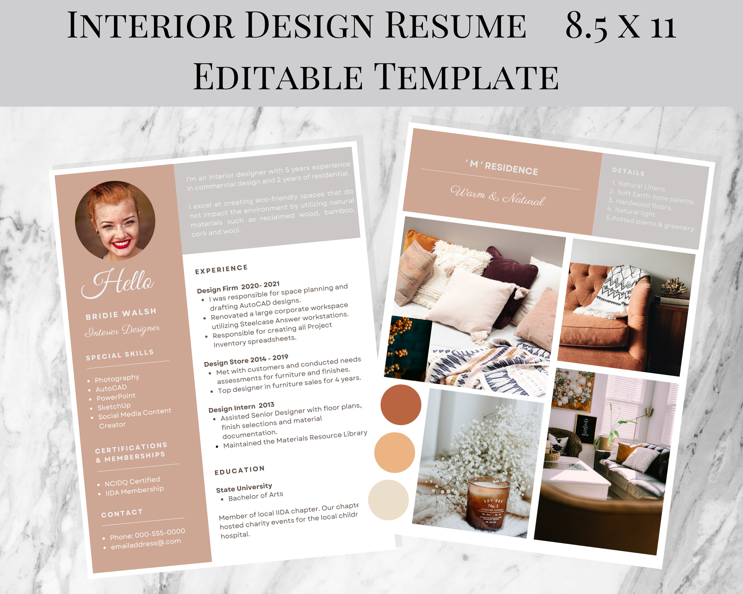 Editable Interior Design Resume & Portfolio Collage Template - Etsy