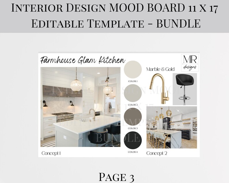 Editable Interior Design Mood Board Template Bundle Kitchen - Etsy