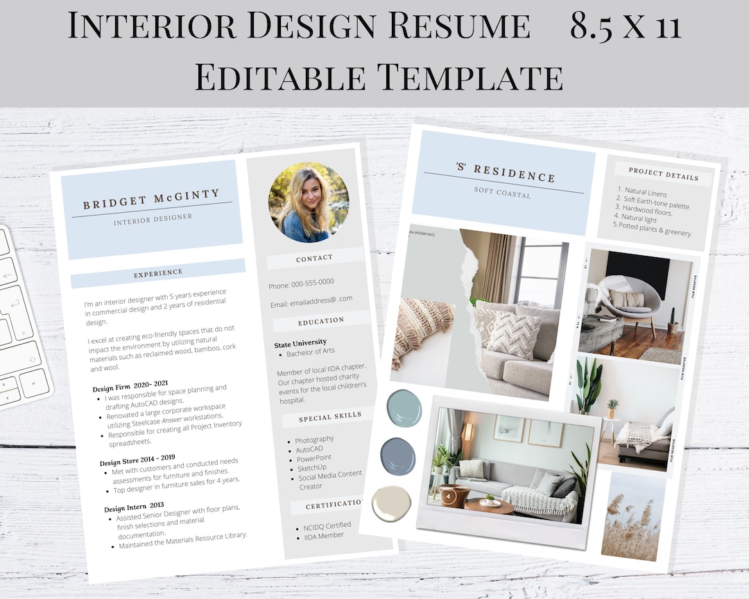 Editable Interior Design Resume & Portfolio Collage Template, Coastal ...