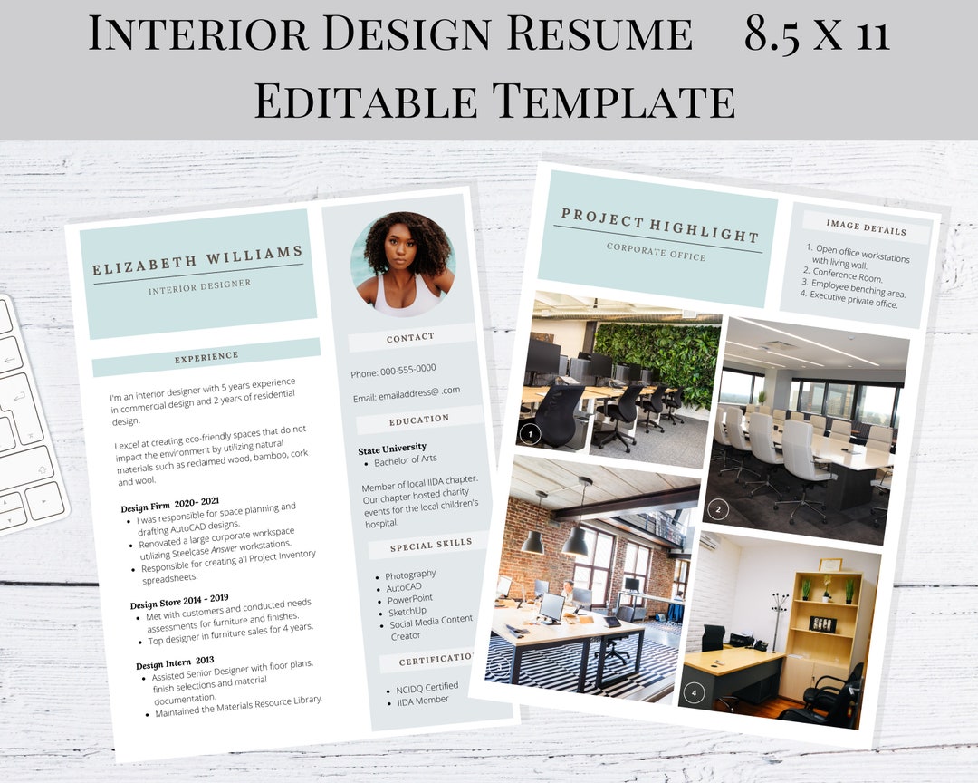 Editable Interior Design Resume & Portfolio Template, Residential ...