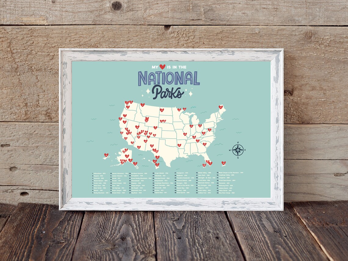 National Parks Map Wall Art | National Parks Print | National Parks ...