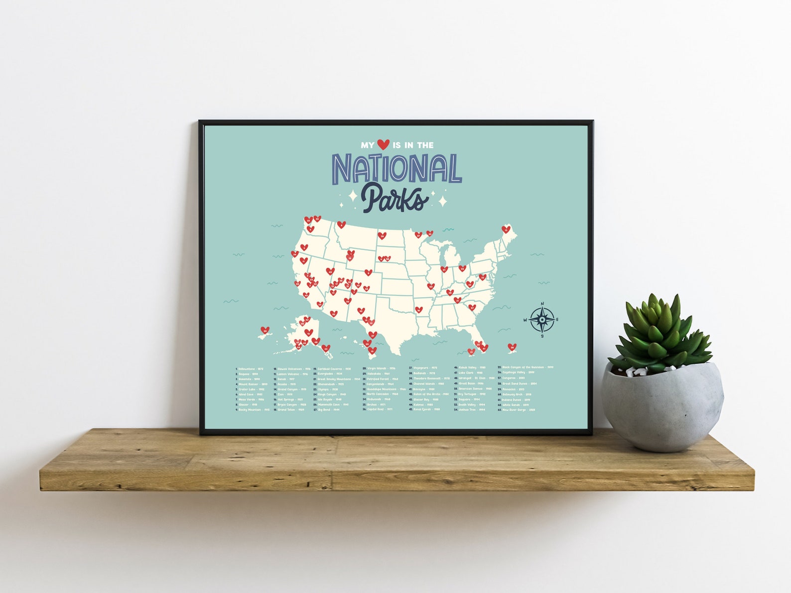National Parks Map Wall Art | National Parks Print | National Parks ...