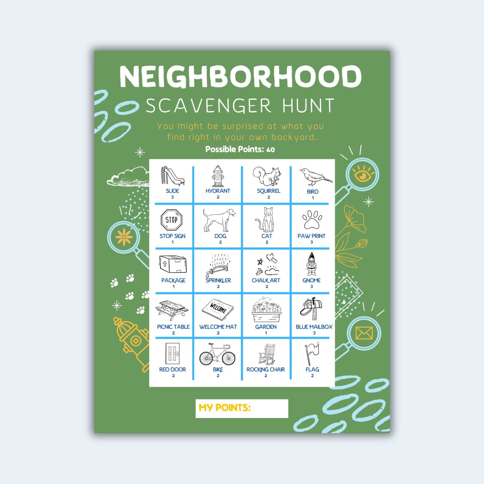 Neighborhood Scavenger Hunts - Printable Road Trip Game for Kids, Teens ...