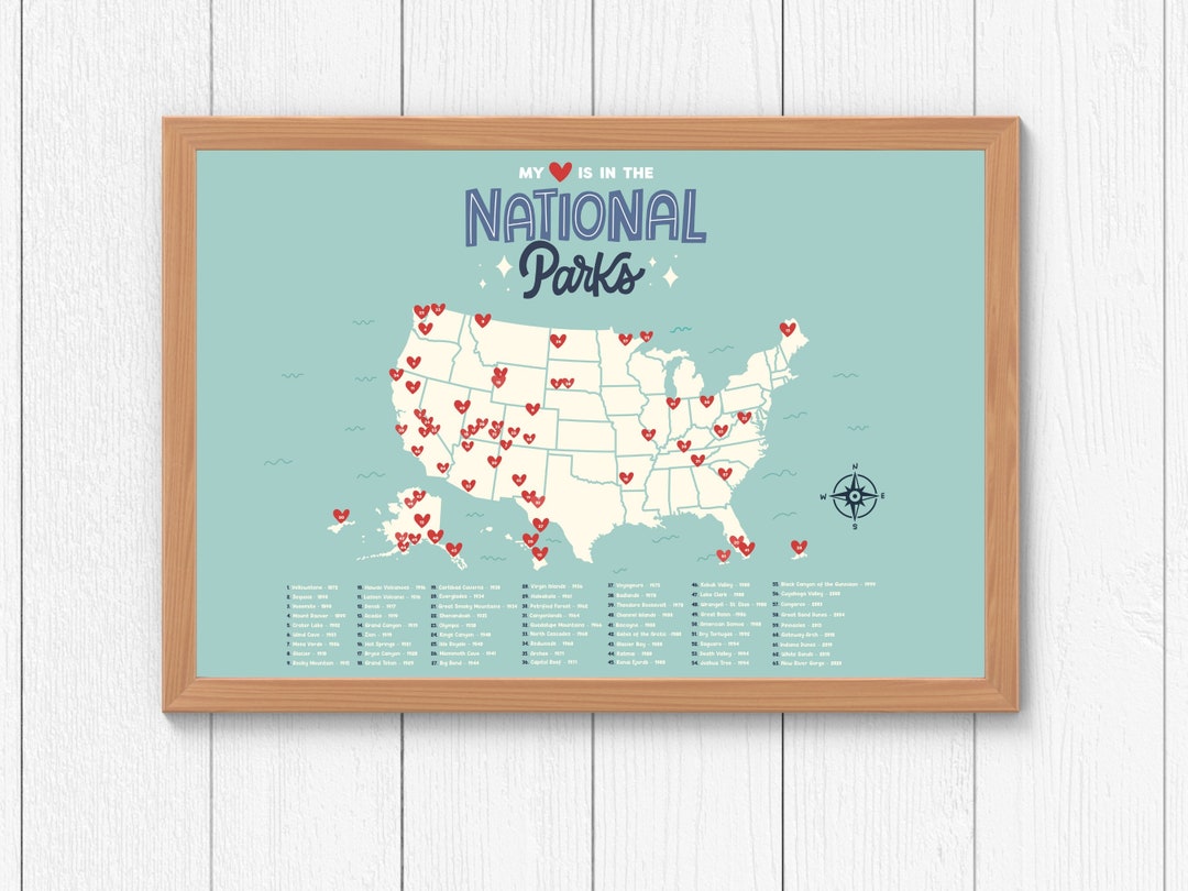National Parks Map Wall Art | National Parks Print | National Parks ...