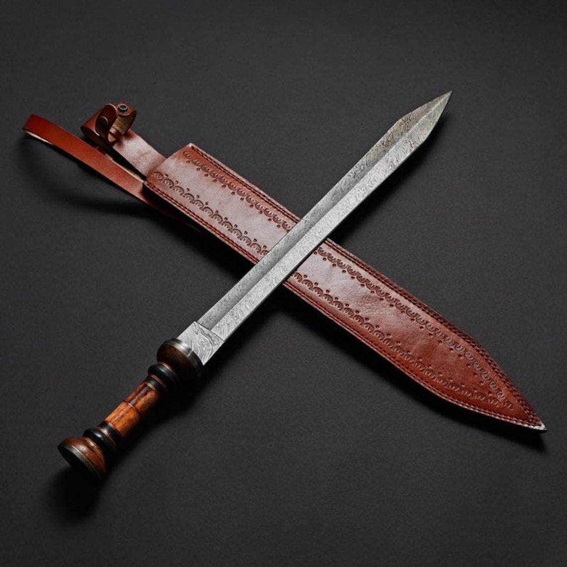 Damascus Roman Gladius Sword With Beautiful Handle Included Leather ...