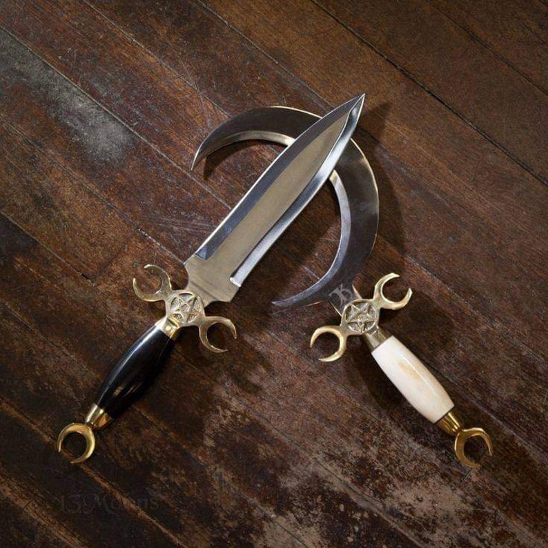 2pic Crescent Moon Knife Snake Dagger and Athame Boline Curve,handmade ...