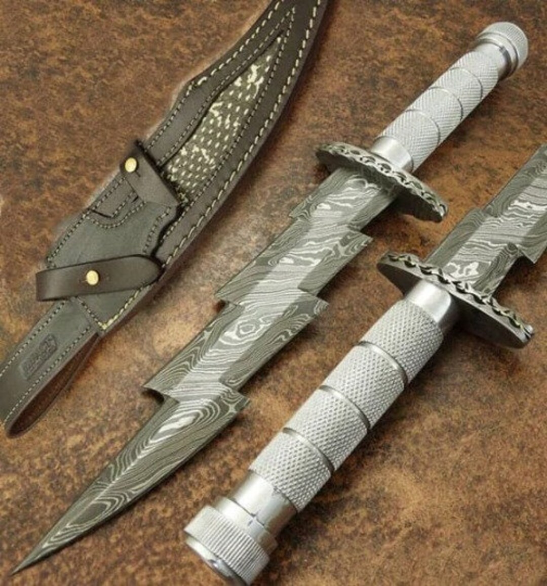 Lightning Strike Dagger Damascus Handmade Beautiful Leather With Caver ...