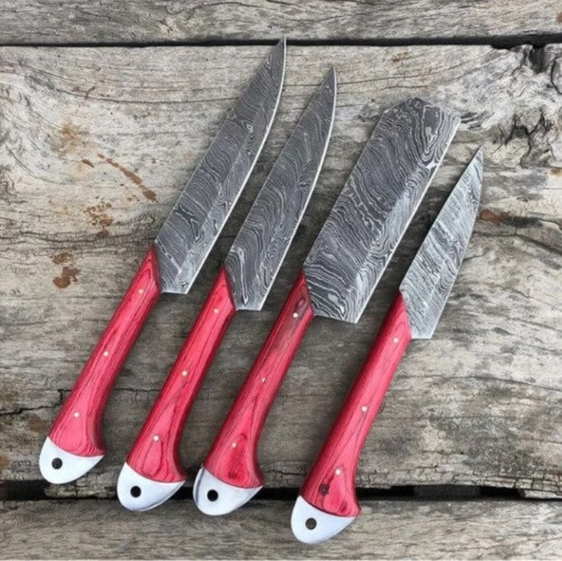 Handmade Damascus Chef Set of 4pieces With Leather,damascus Cutlery ...
