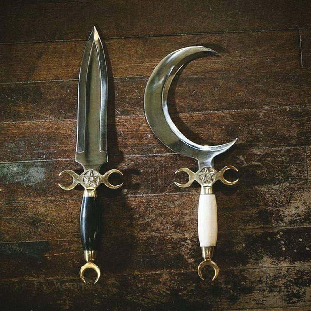 2pic Crescent Moon Knife Snake Dagger and Athame Boline Curve,handmade ...