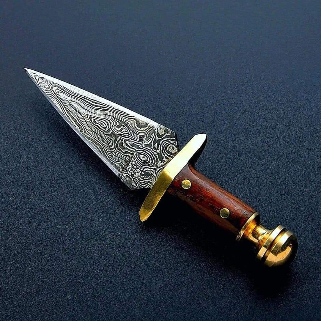 Scottish Dagger damascus Steel Double Edged 8'' Long 4'' Blade Rosewood ...