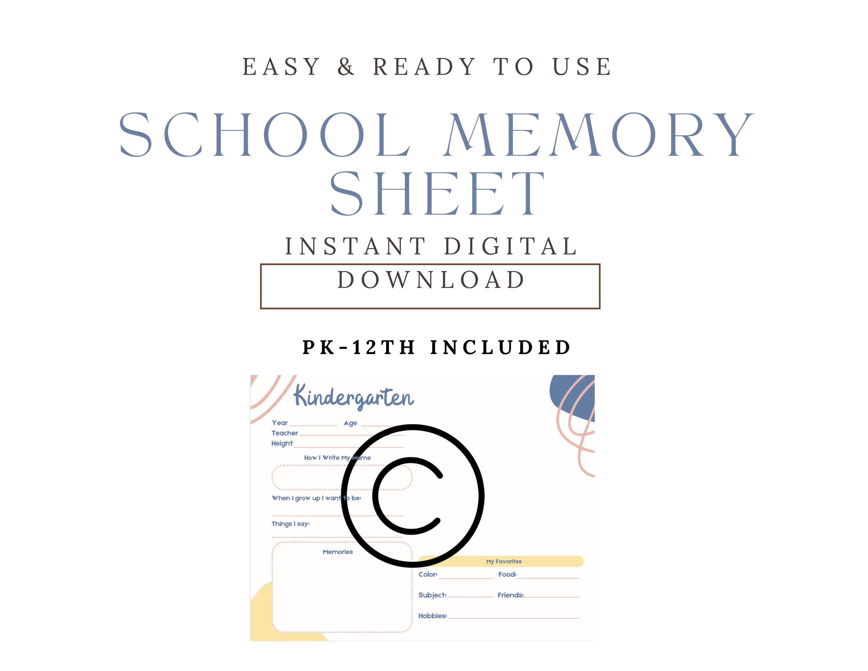 SCHOOL MEMORY BOX File Folder Cover | Printable Sheet Questionnaire ...