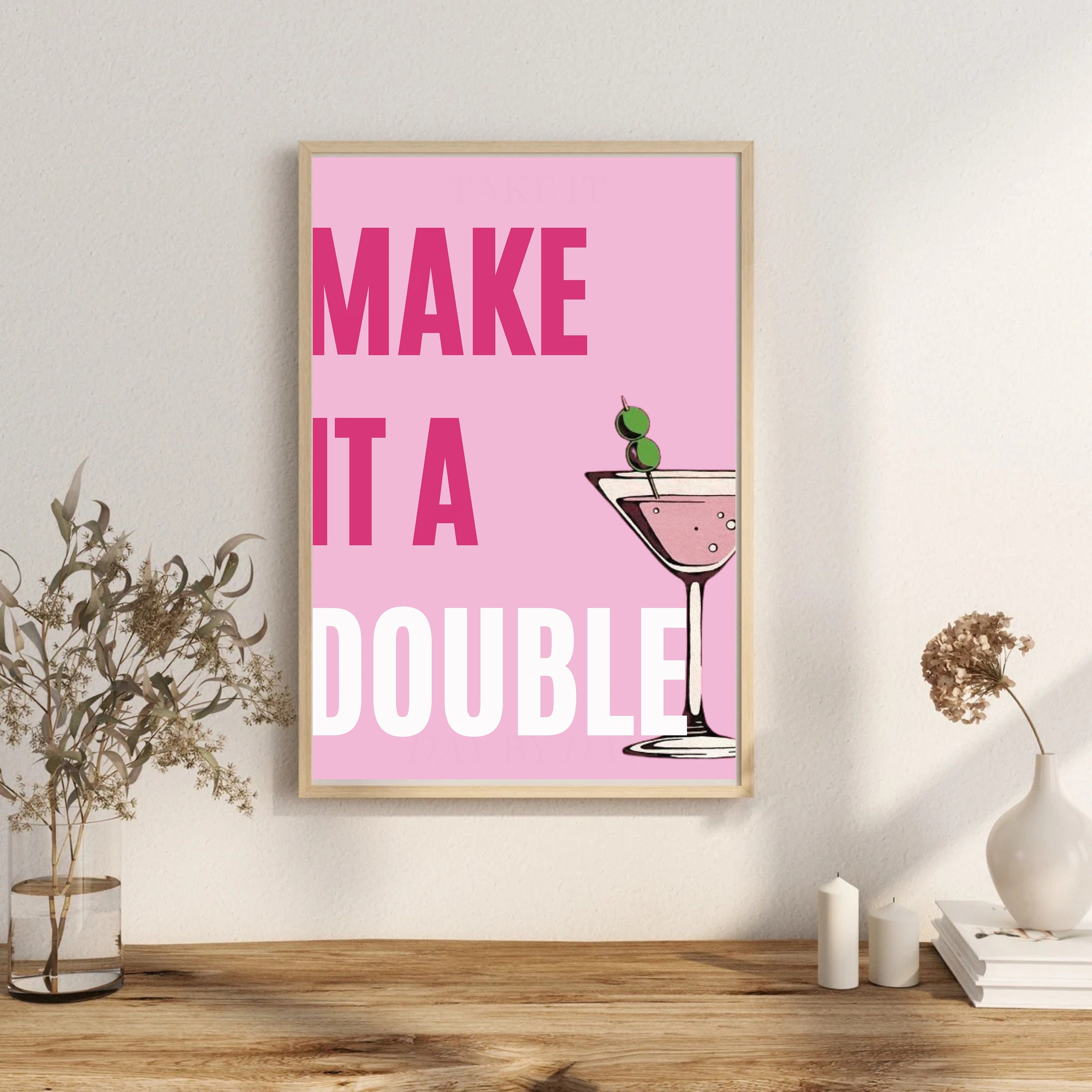 Pink Preppy Bar Wall Art, Preppy Room Decor, Dorm Room Art, Trendy Wall ...