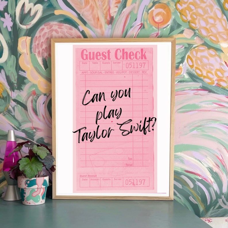 Pink Guest Check T Swift Bar Cart Wall Art, Preppy Room Decor, Dorm ...