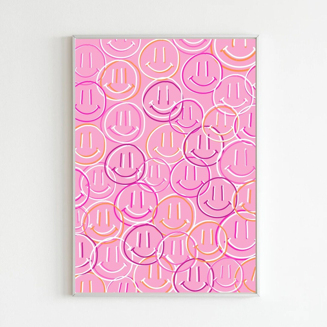Pink Preppy Smiley Face Wall Art Preppy Room Decor Dorm Room - Etsy