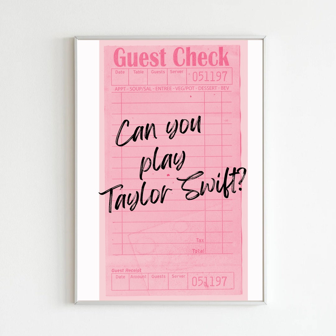 Pink Guest Check T Swift Bar Cart Wall Art, Preppy Room Decor, Dorm ...