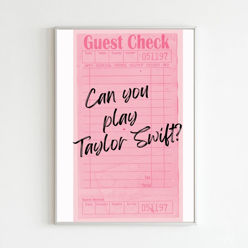 Pink Guest Check T Swift Bar Cart Wall Art, Preppy Room Decor, Dorm ...