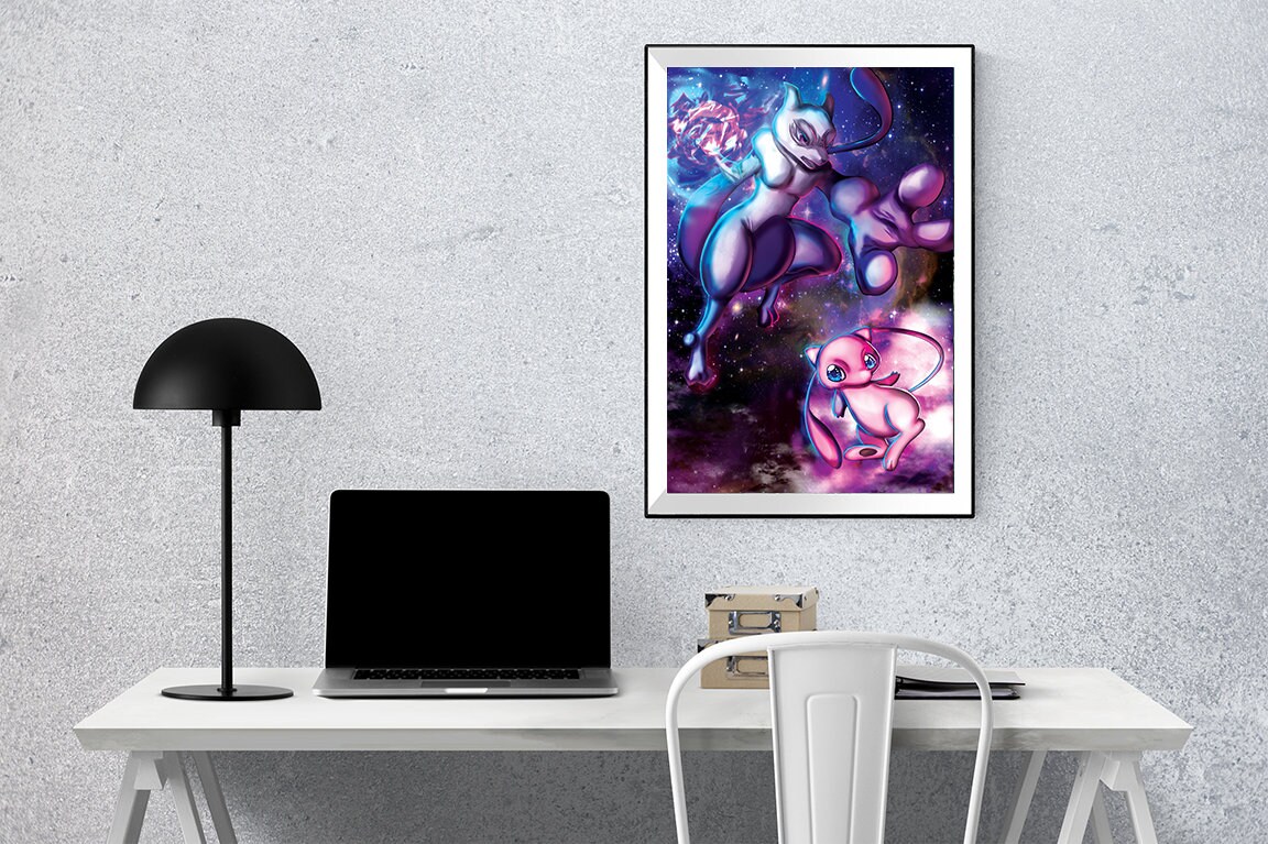 Mew Vs Mewtwo pokemon Art Print | Etsy