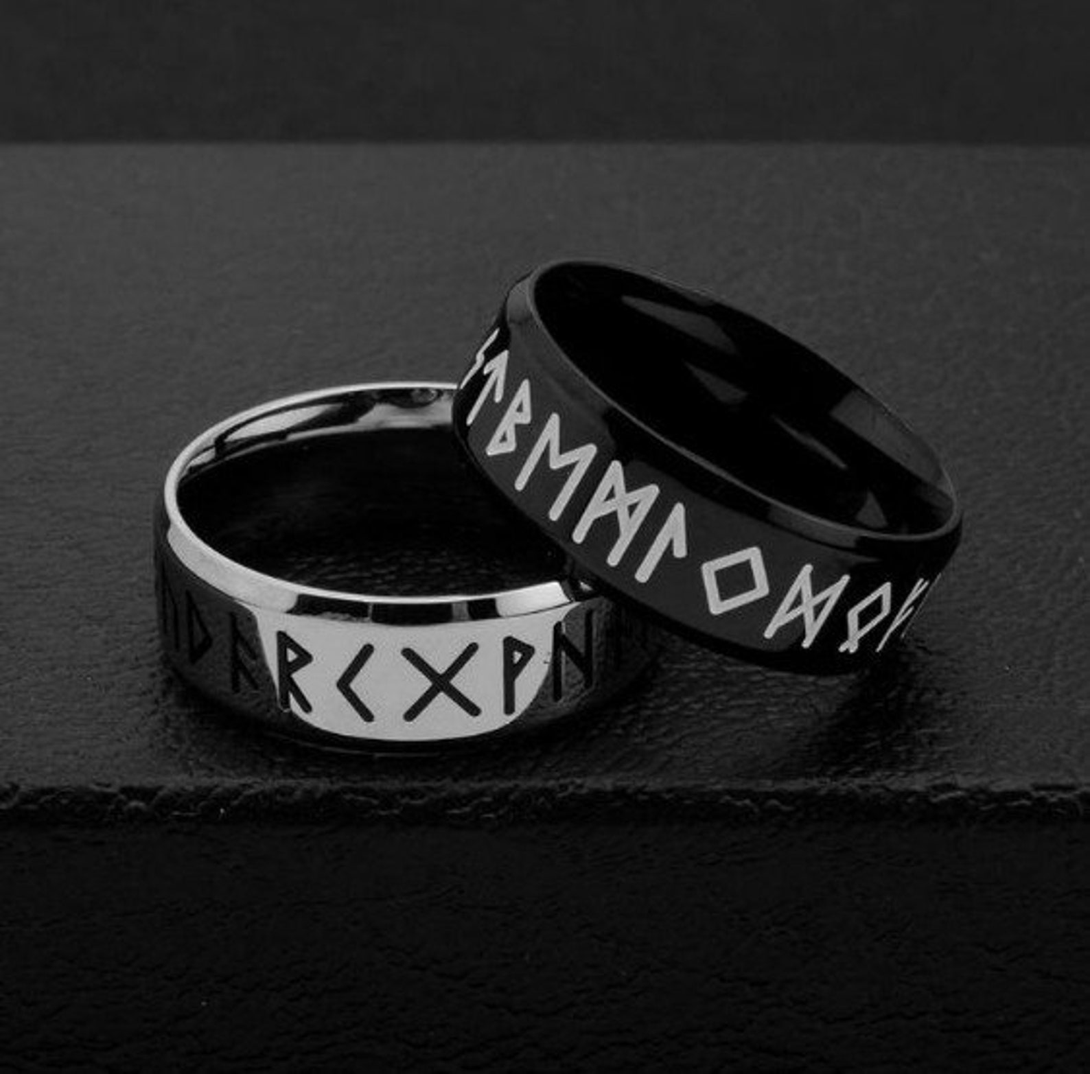 Runes Viking Ring 316L Stainless Steel Silver or Black - Etsy