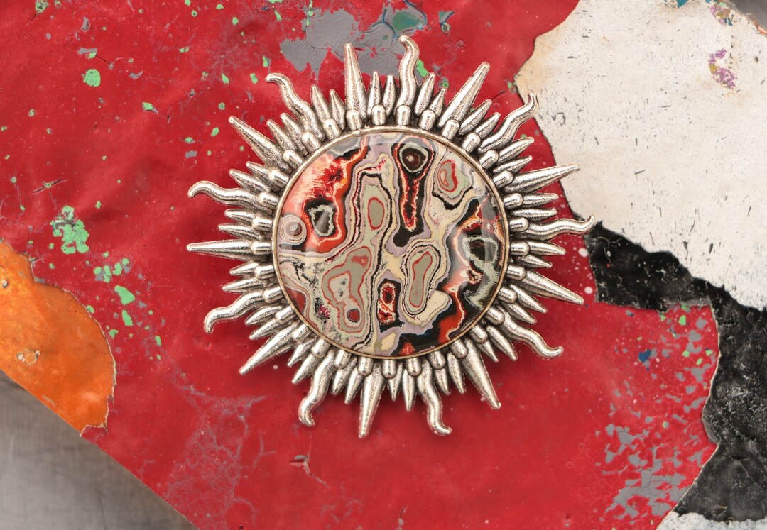 Silver Sunburst Gemstone Graffiti Brooch - Reclaimed Street Art ...