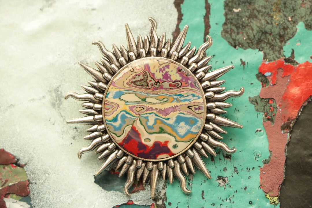 Silver Sunburst Gemstone Graffiti Brooch - Reclaimed Street Art - Etsy