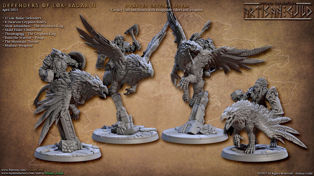 Dwarf Gryphon Riders Artisan Guild Defenders of Lok-badar 3d Printed 4k ...