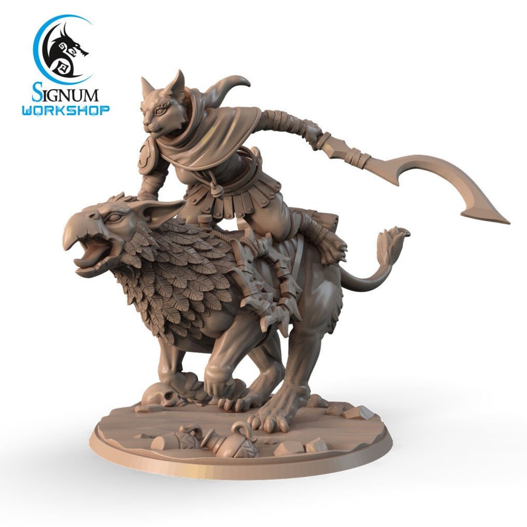 Catfolk/tabaxi Fighter on Mount 3d Printed Miniature by Signum Workshop ...