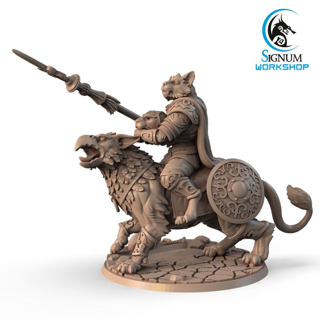 Catfolk/tabaxi Knight on Mount 3d Printed Miniature by Signum Workshop ...