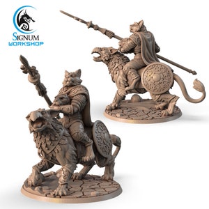 Catfolk/tabaxi Knight on Mount 3d Printed Miniature by Signum Workshop ...