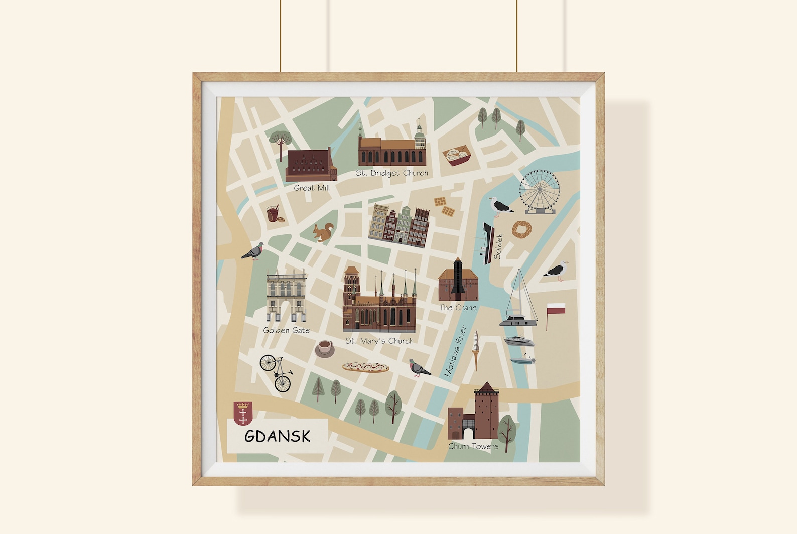 Gdansk City Map Illustration: Poland Travel Poster (digital Download ...