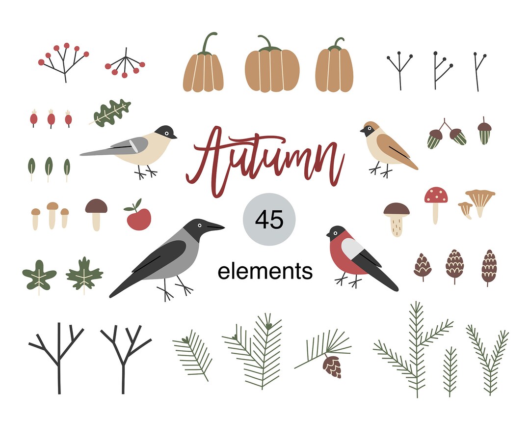 Autumn Clipart Set, Autumn PNG Files, Fall Clipart Bundle, Autumn ...