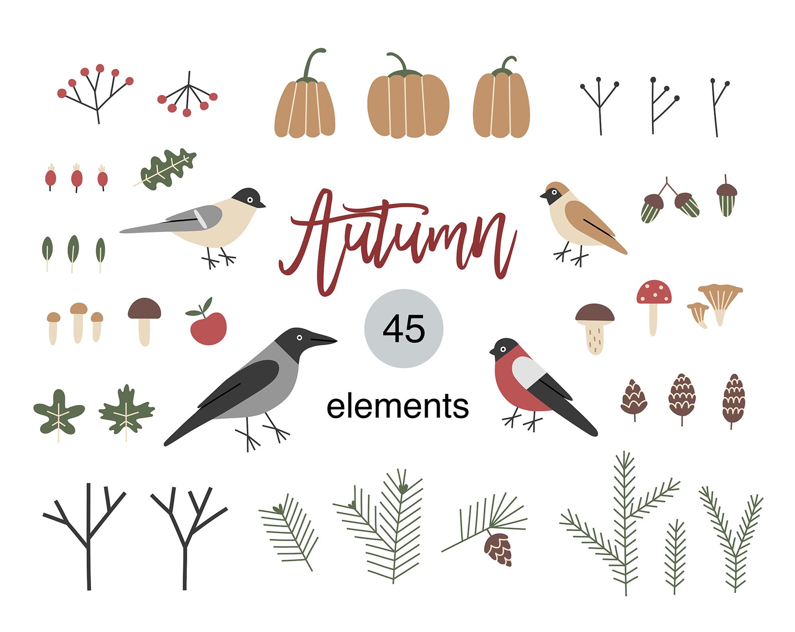 Autumn Clipart Set, Autumn PNG Files, Fall Clipart Bundle, Autumn ...