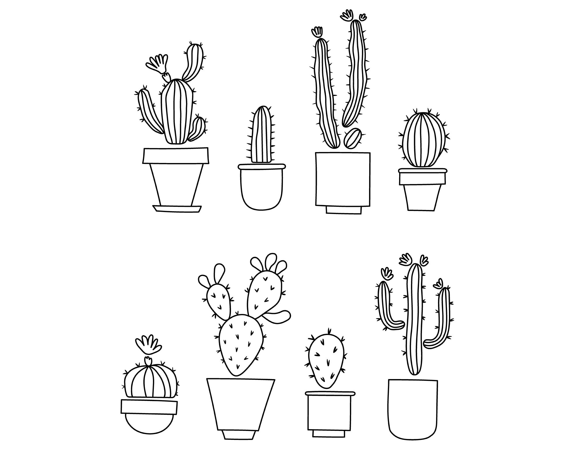 Cactus Svg Bundle, Cactus Pot Svg, Line Drawing Svg, Small Plant Pot ...