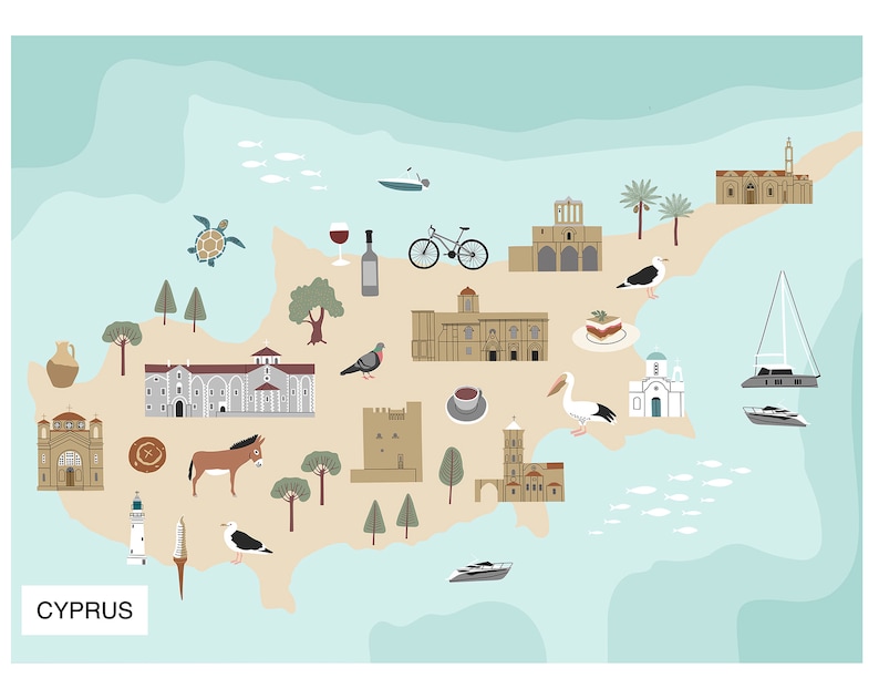 Cyprus Travel Map Clipart: Hand-drawn Illustration (digital Download ...