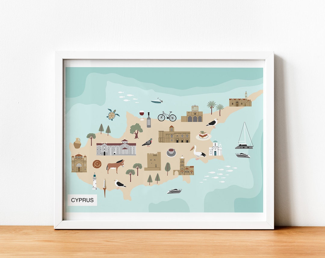 Cyprus Illustrated Map Print: Hand-drawn Island Travel Art (digital ...