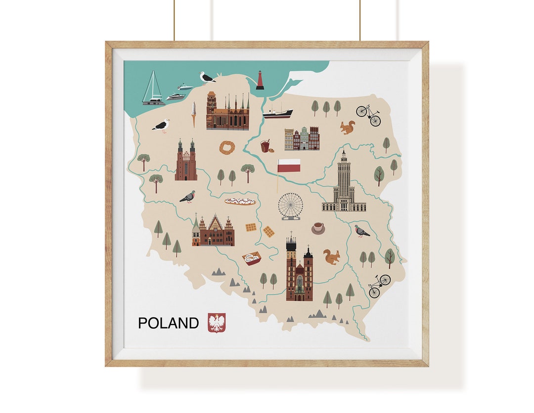 Poland, Сountry Map Illustrated, Poland Poster, Map Print, Travel Map ...