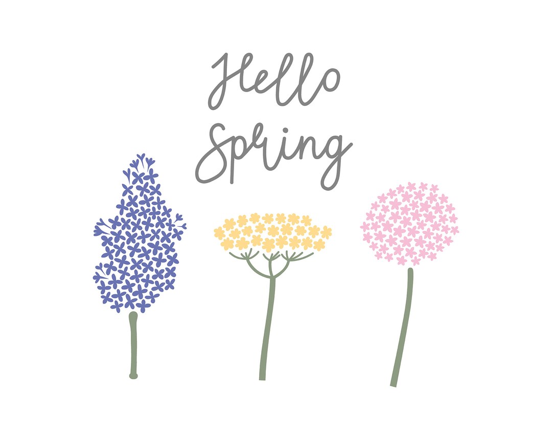 Hello Spring Svg, Flower Svg, Flowers Clipart, Spring Clipart, Hand ...