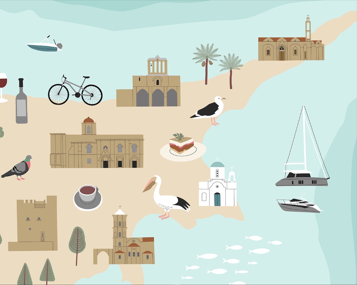 Cyprus Illustrated Map Print: Hand-drawn Island Travel Art (digital ...