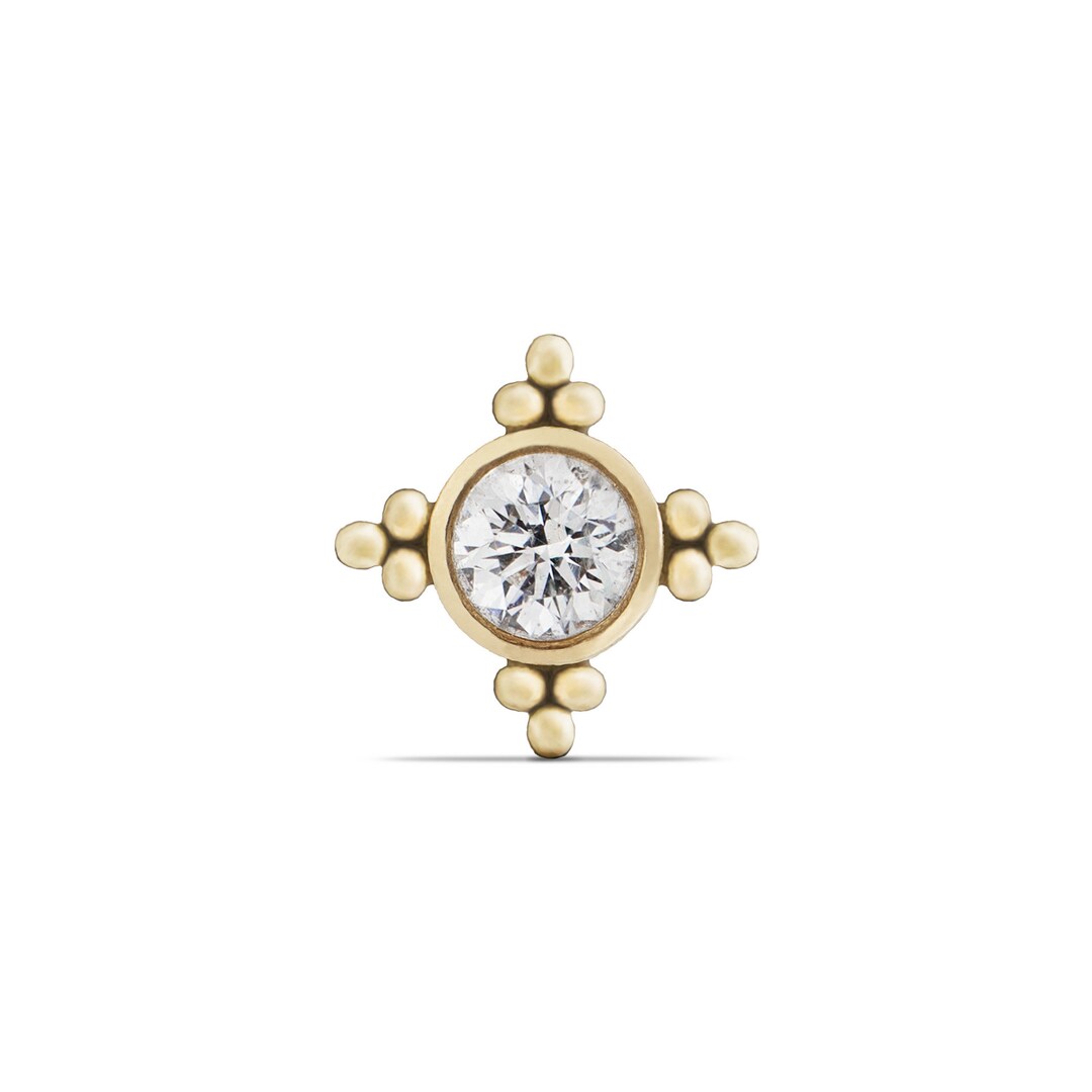 16 Gauge Solid Gold Trio Bead Solitaire Diamond Stud Earring, 16G Real ...