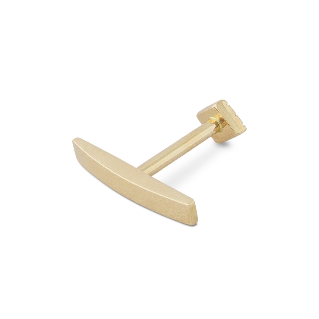 16 Gauge Long Sleek Curved Solid Gold Bar Stud Earring, 16G Bar ...