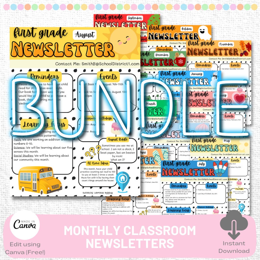 Editable Classroom Newsletter Template: Monthly School Updates (canva ...