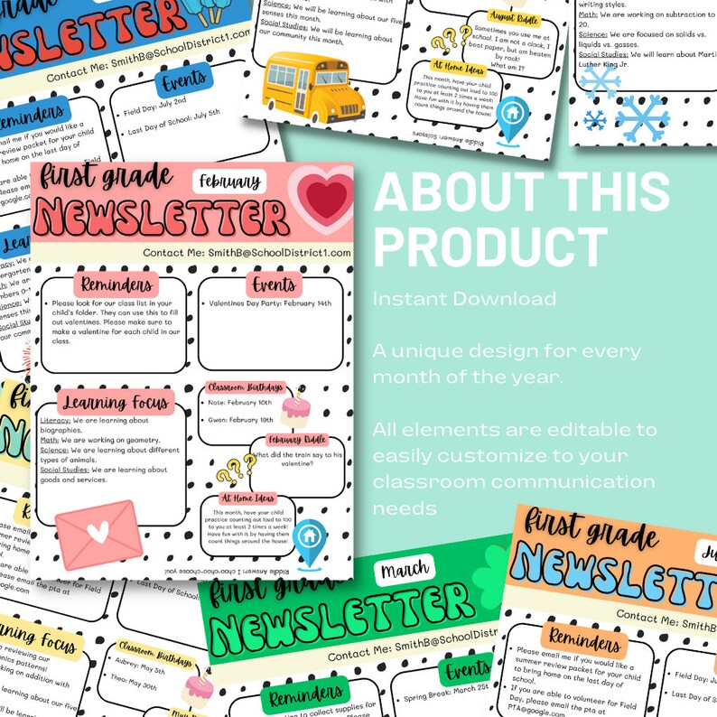 Editable Classroom Newsletter Template: Monthly School Updates (canva ...