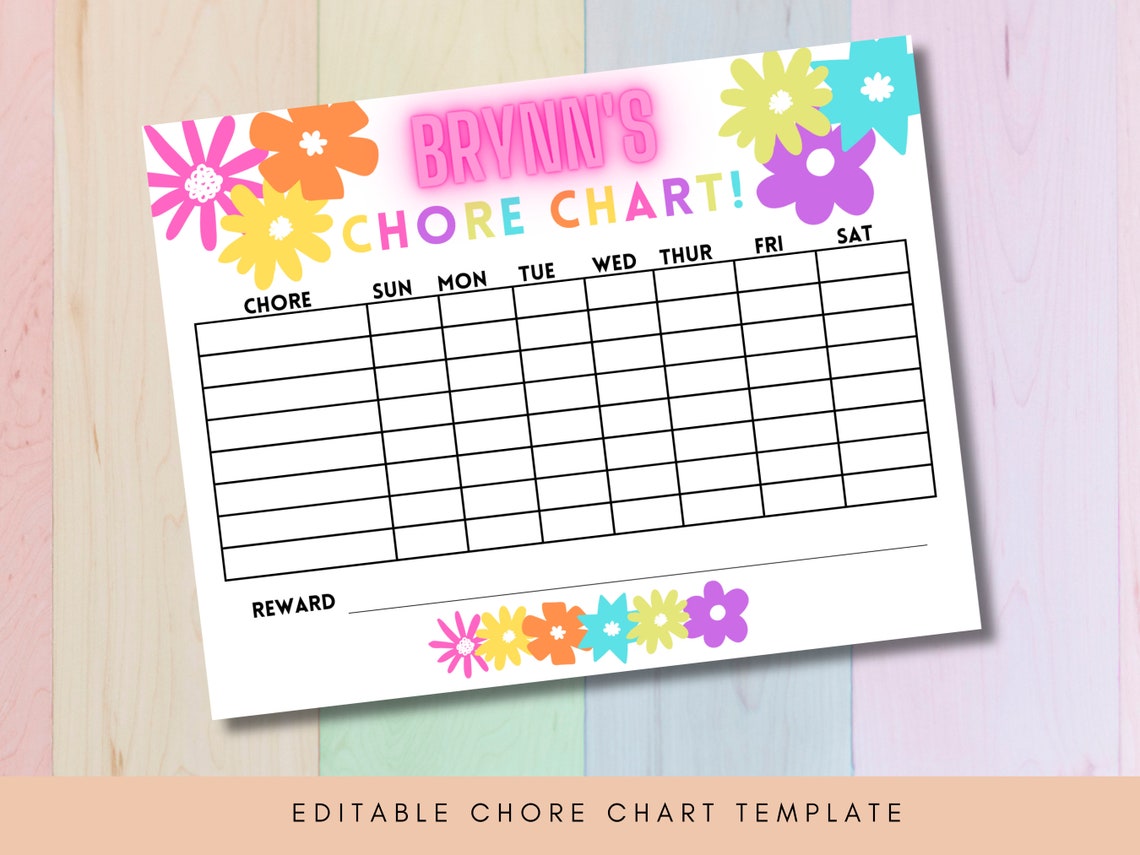 Chore Chart Chore Chart Kids Personalized Chore Chart Editable Chore ...
