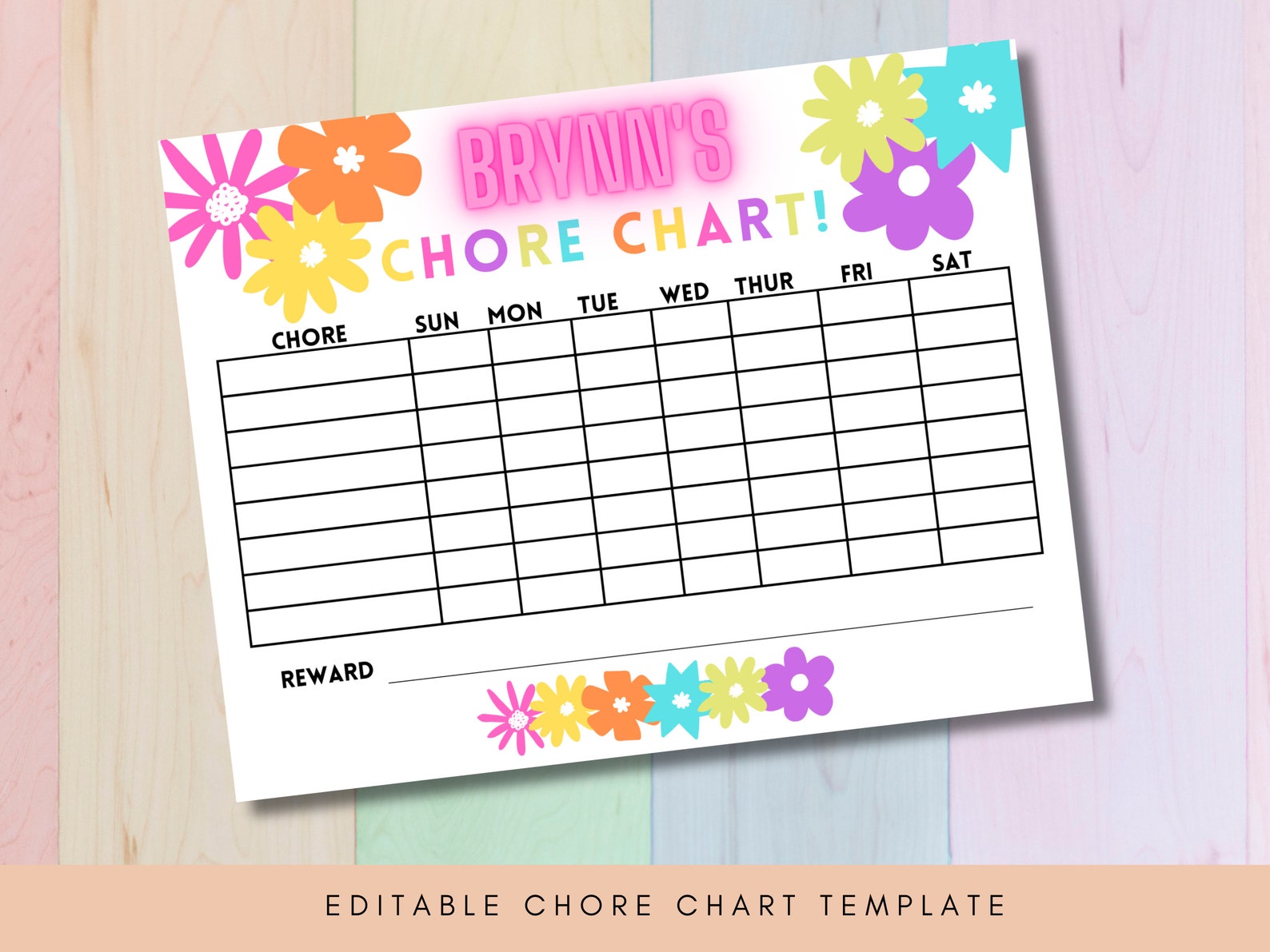 Chore Chart Chore Chart Kids Personalized Chore Chart Editable Chore ...